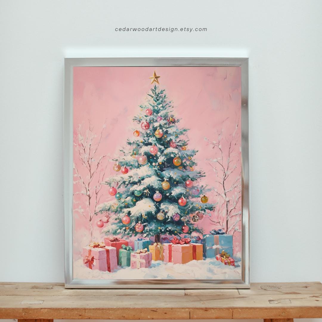 Pink Christmas Decor Wall Art | Art Print | Christmas Tree Holiday ...
