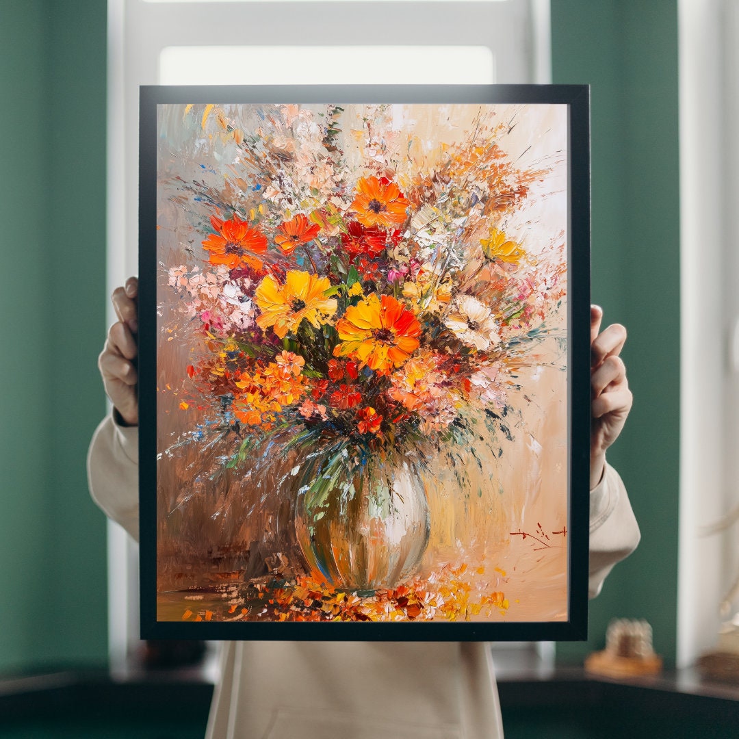 Fall Flowers Oil Painting, Autumn Decor, Instant Download, Printable ...