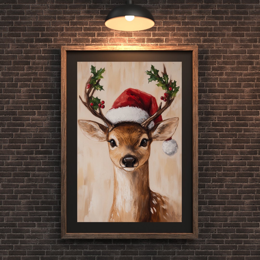Christmas Wall Decor Printable Reindeer Still Life Painting, Rustic ...