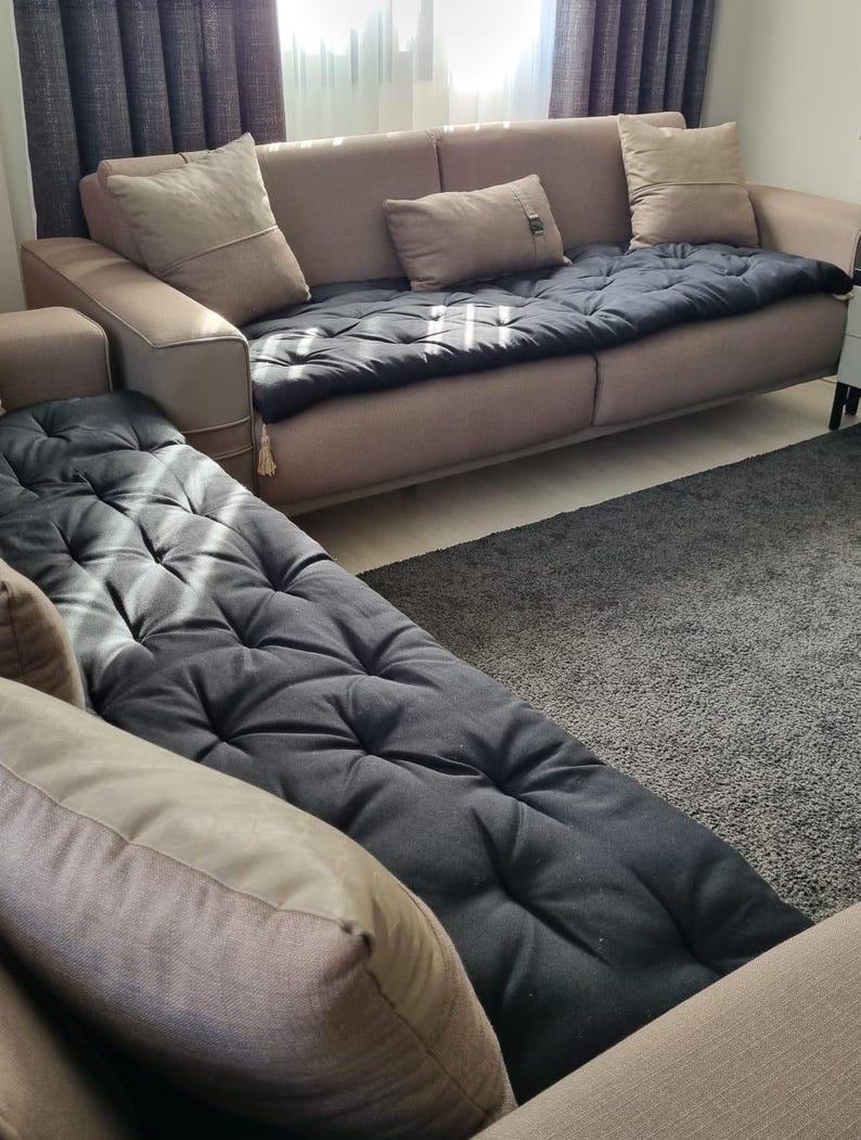 Linen Sofa Topper: Custom Size, Stain Resistant Furniture Protector ...