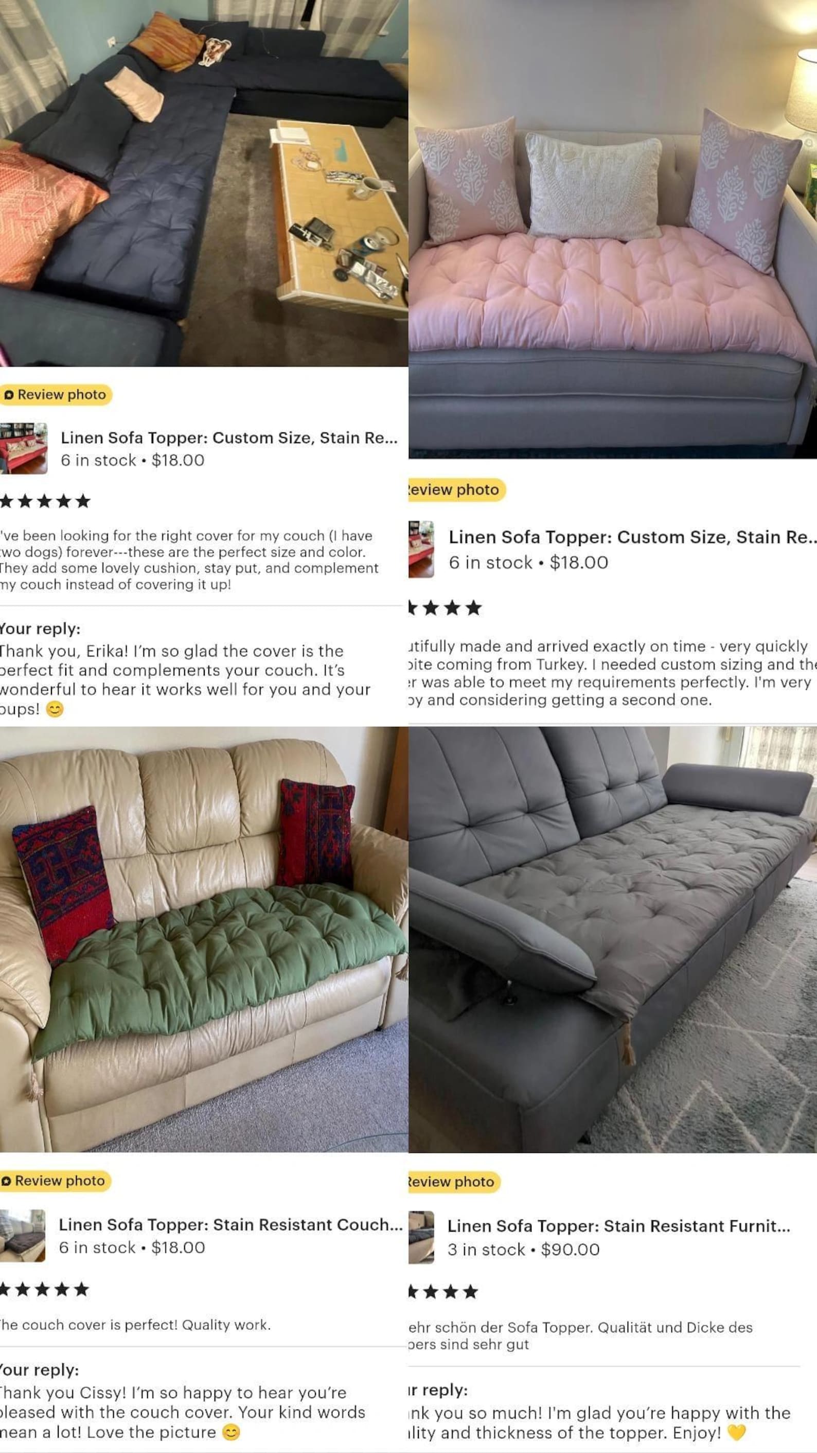 Linen Sofa Topper: Stain Resistant Furniture Protector, Custom Size - Etsy