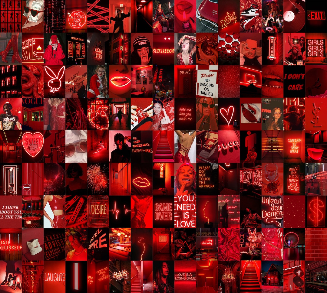 140 Red Aesthetic Digital Wall Collage - Red Collage Kit - Aesthetic ...