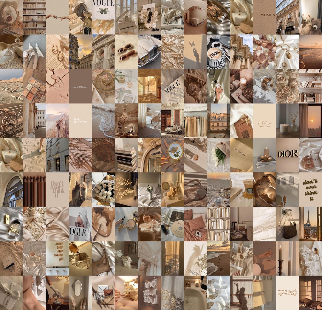 Neutral Cream Beige Wall Collage Kit | Boujee Boho Aesthetic Photo Collage Print | Light Beige ...