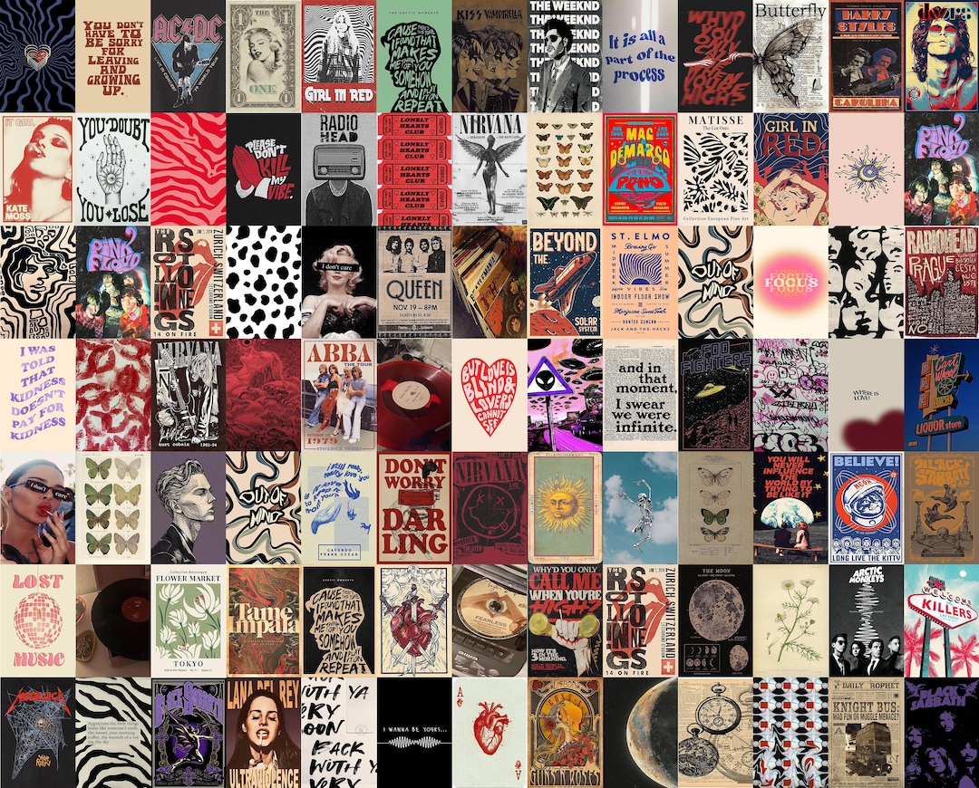 Retro Wall Collage Kit, Hippie Wall Collage, Vintage Indie Aesthetic ...