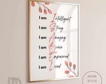 Custom Acrostic Name Poem Wall Art – "i Am" Positive Affirmations ...