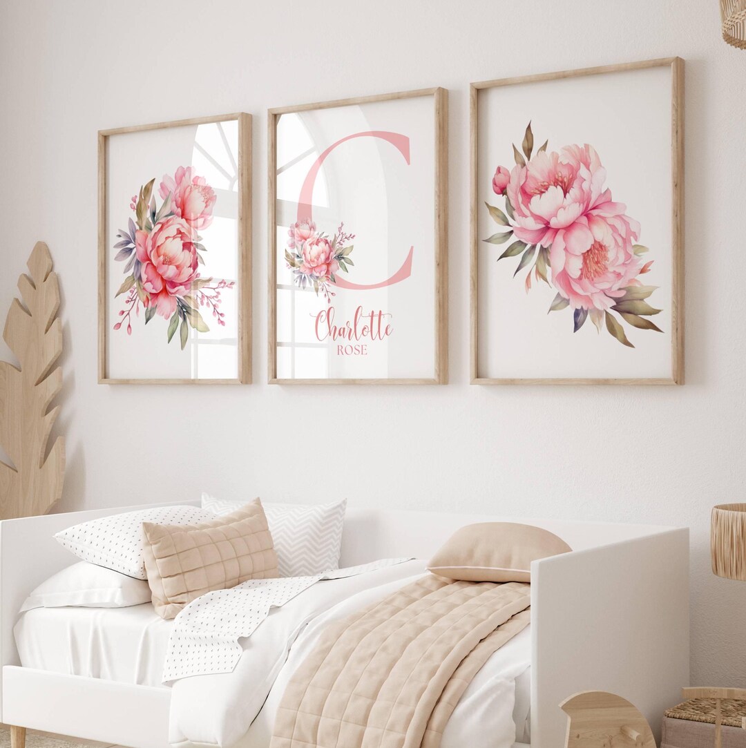 Personalized Monogram Wall Art Printable, SET OF 3, Custom Girl Room ...