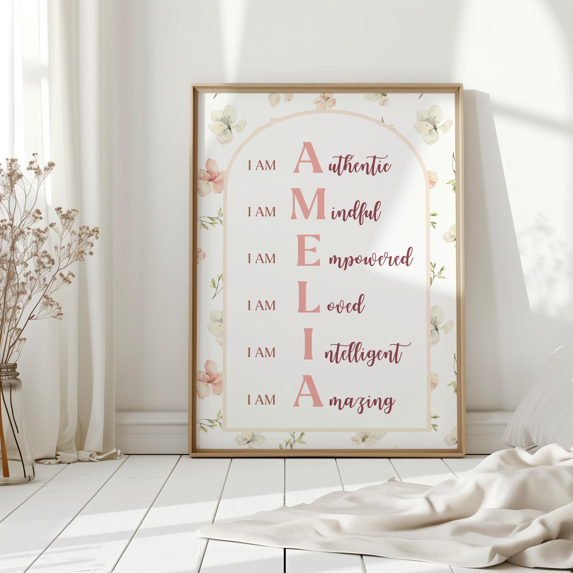 Custom Acrostic Name Poem Floral Wall Art – "i Am" Positive ...