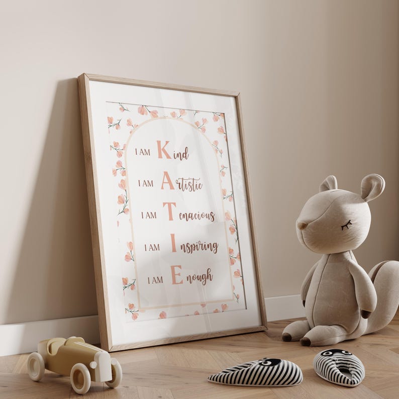 Custom Acrostic Name Poem Floral Wall Art – "i Am" Positive ...