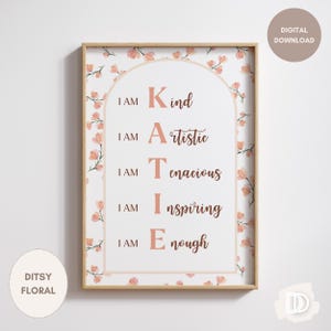 Custom Acrostic Name Poem Floral Wall Art – "i Am" Positive ...