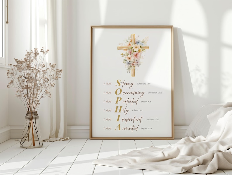 Custom Acrostic Name Poem - Christian "i Am" Affirmations With Floral ...