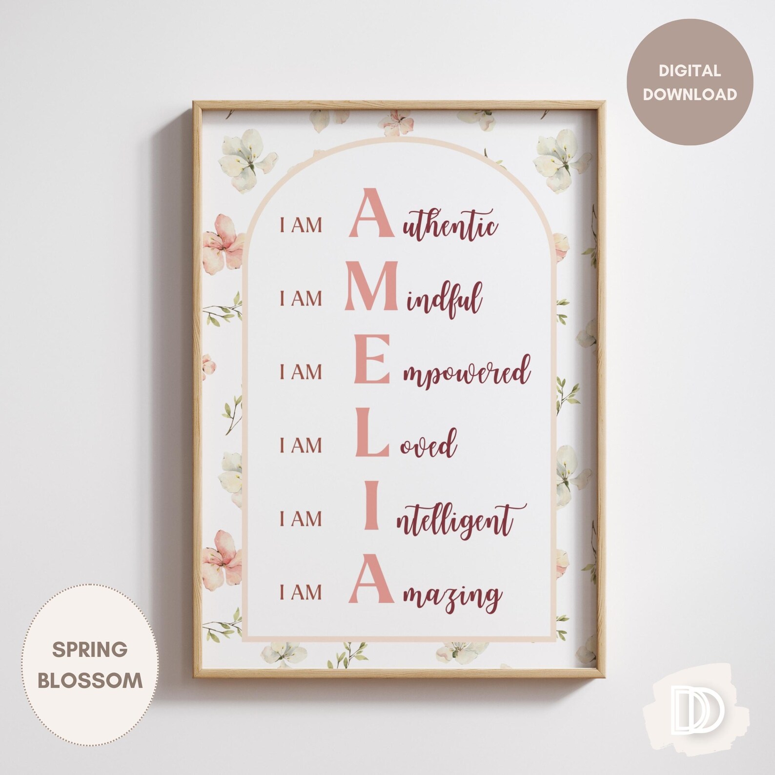 Custom Acrostic Name Poem Floral Wall Art – "i Am" Positive ...