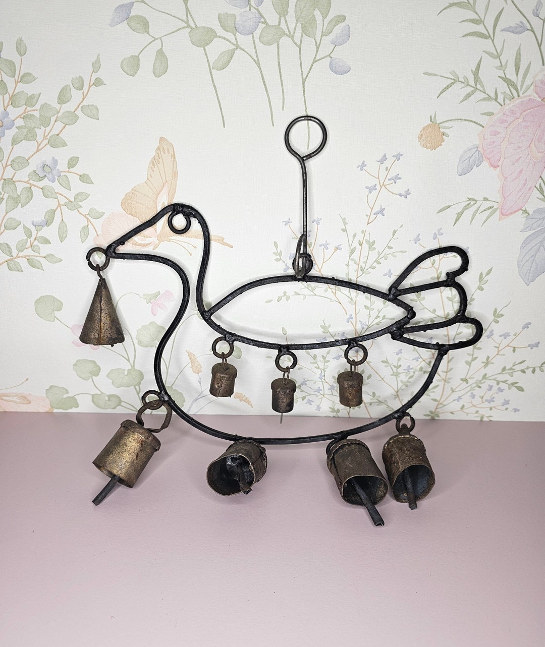 Antique Metal Wrought Iron Wind Chime Shapped as a Duck or Bird With ...