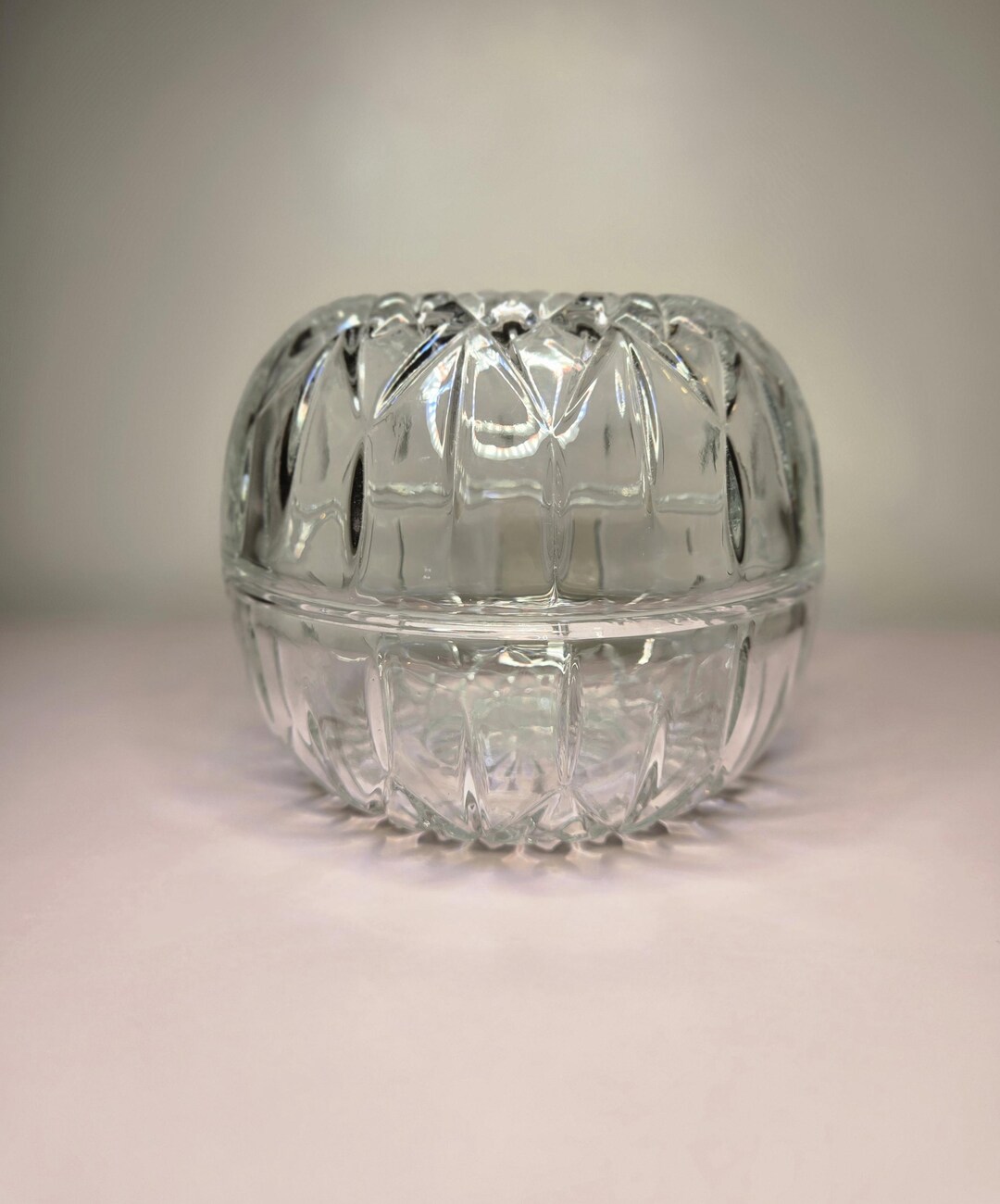 Vintage Homco Round Clear Glass Fairy Lamp Candle Holder Diamond ...