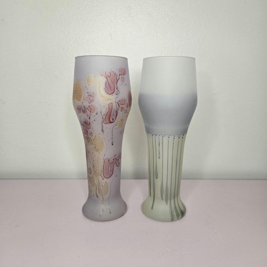 Set of 2 Reuven Art Nouveau Israeli Art Tall Pint or Vase Set With Drip ...