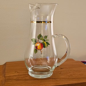 Vintage West Virginia Glass Tall Pitcher With Fruit Design Pear and ...