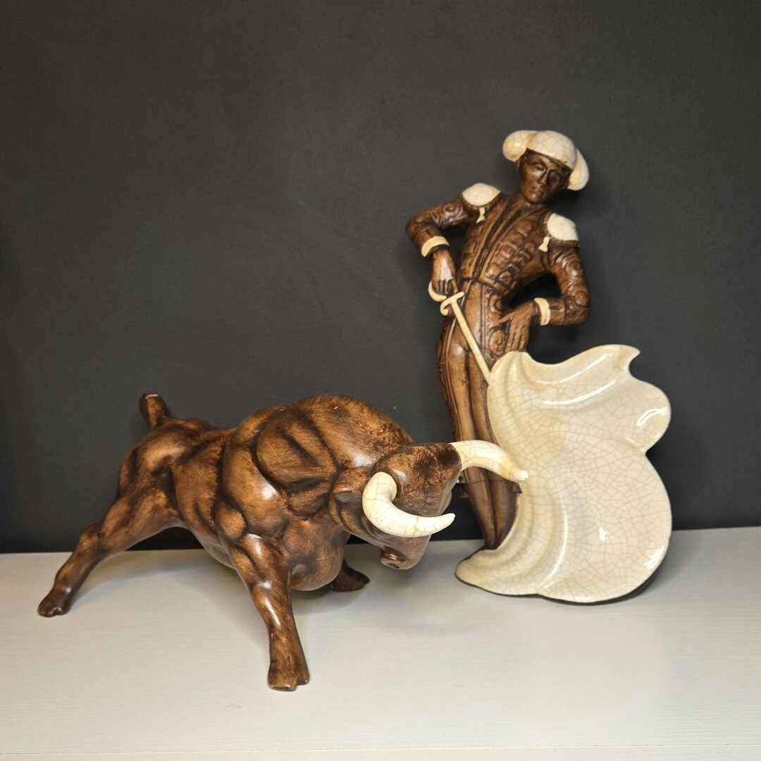 Vintage Large Treasure Craft Matador and Bull Figurines Bullfighter ...
