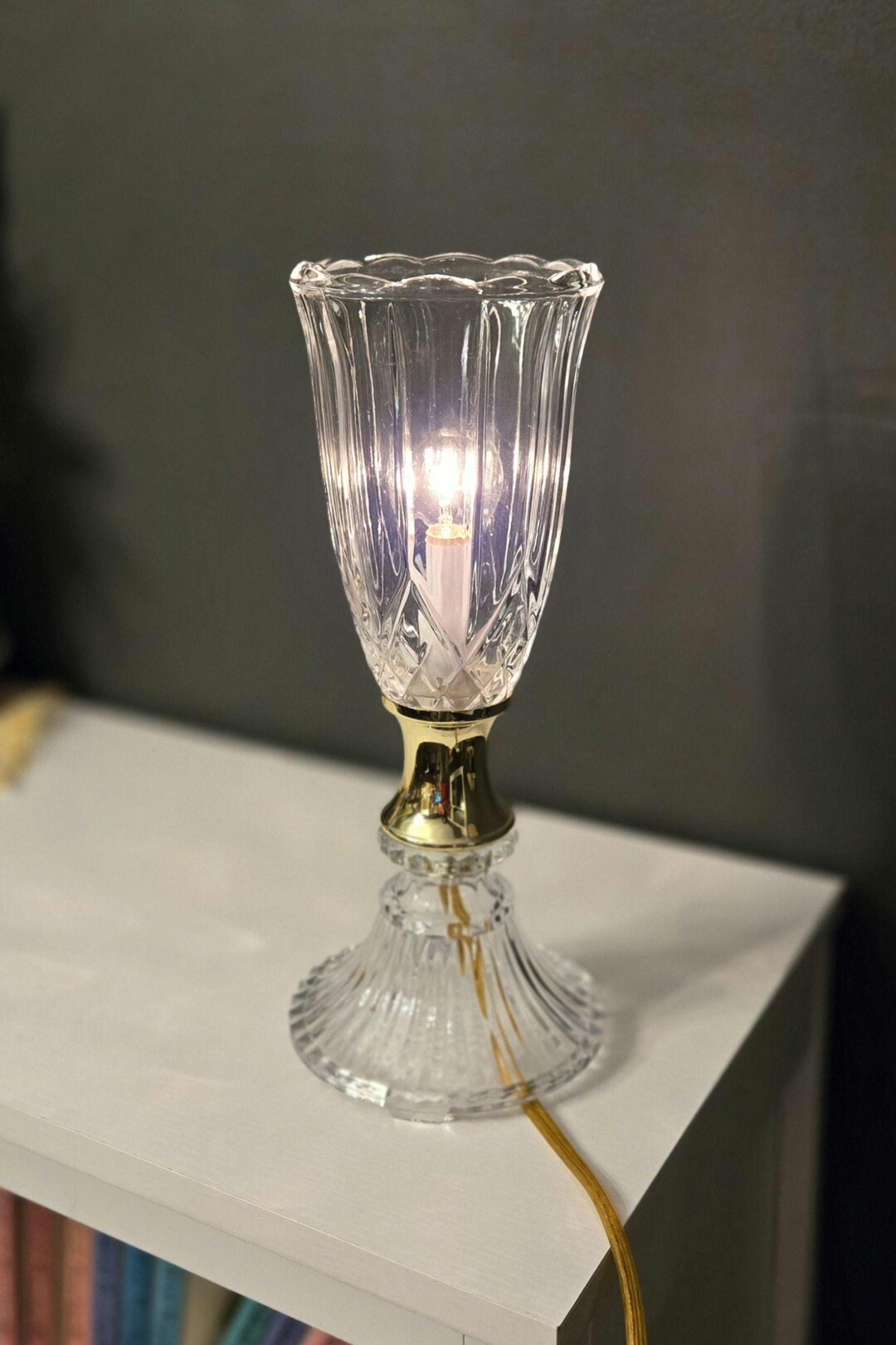 Vintage Cut Crystal Glass Torchiere Table Lamp 12" Tall Decorative ...