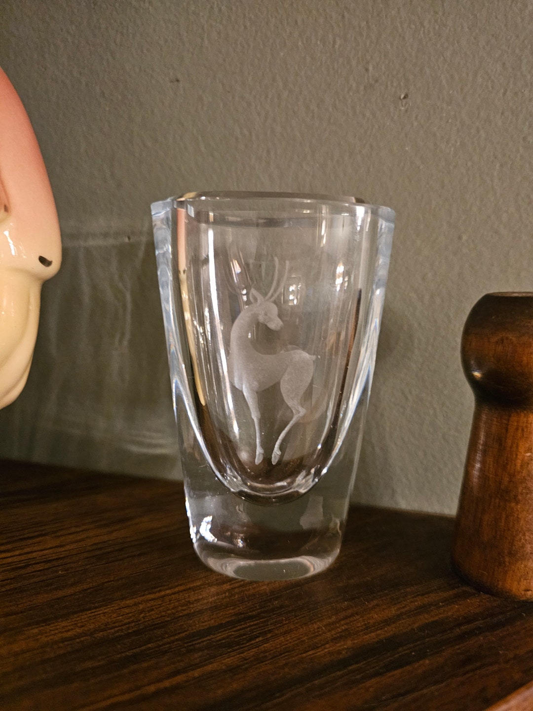 Strombergshyttan Swedish Art Glass Vase With Gazelle / Heavy - Etsy