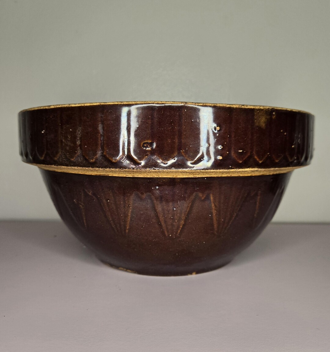 Antique 10” Picket Fence Pattern Brown Stoneware Mixing Bowl 10" Wide ...