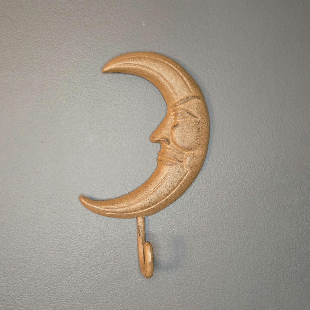 Set of 2 Vintage Cast Iron Crescent Moon Hook Holder for Wall Celestial ...