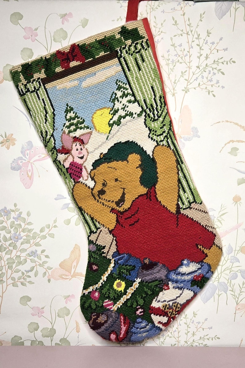 Vintage 1995 Disney Winnie the Pooh Needlepoint Christmas Stocking W ...