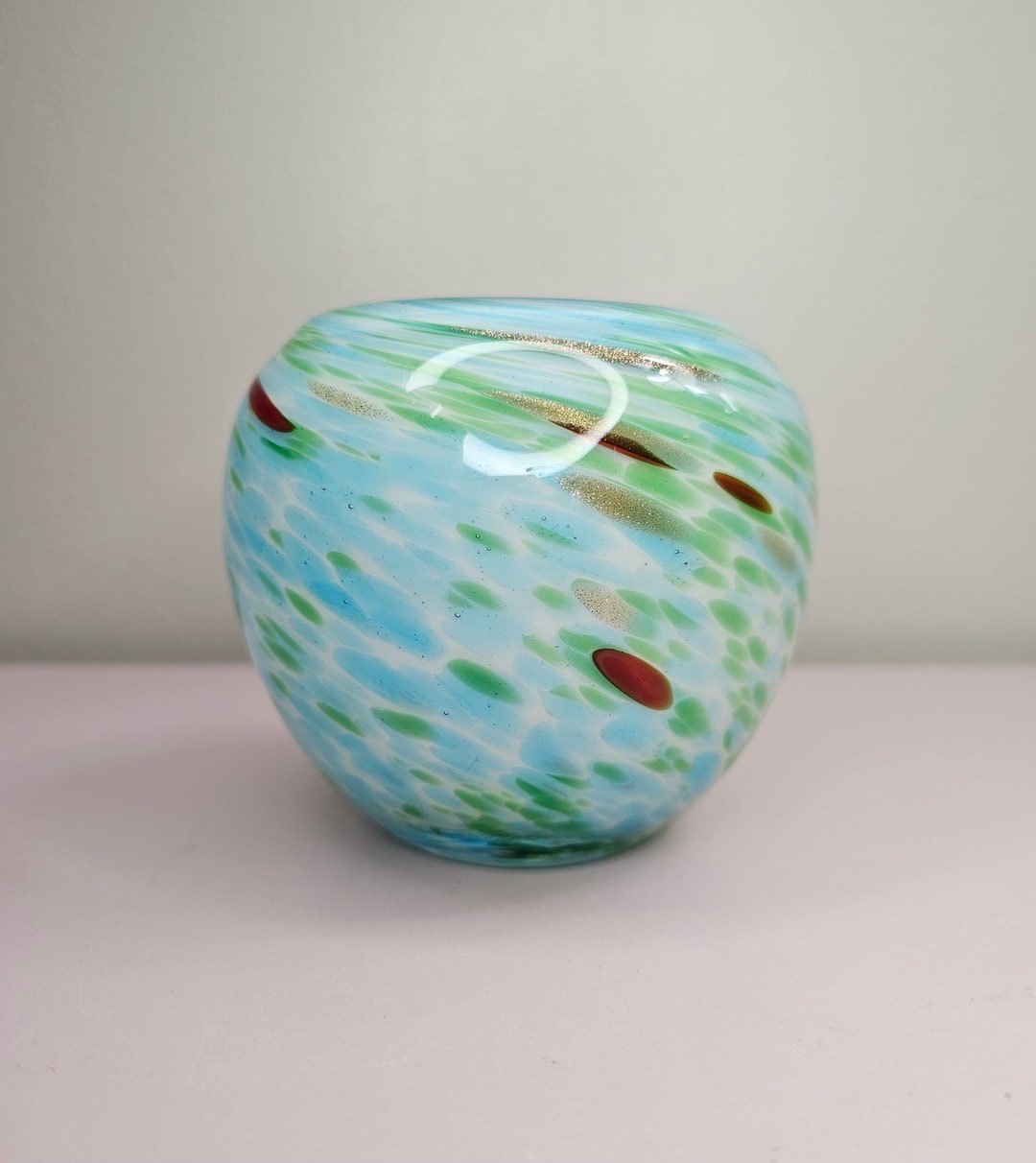 Vintage Handblown MCM Glass Bowl With Gold Spec Details Beachy Eclectic ...