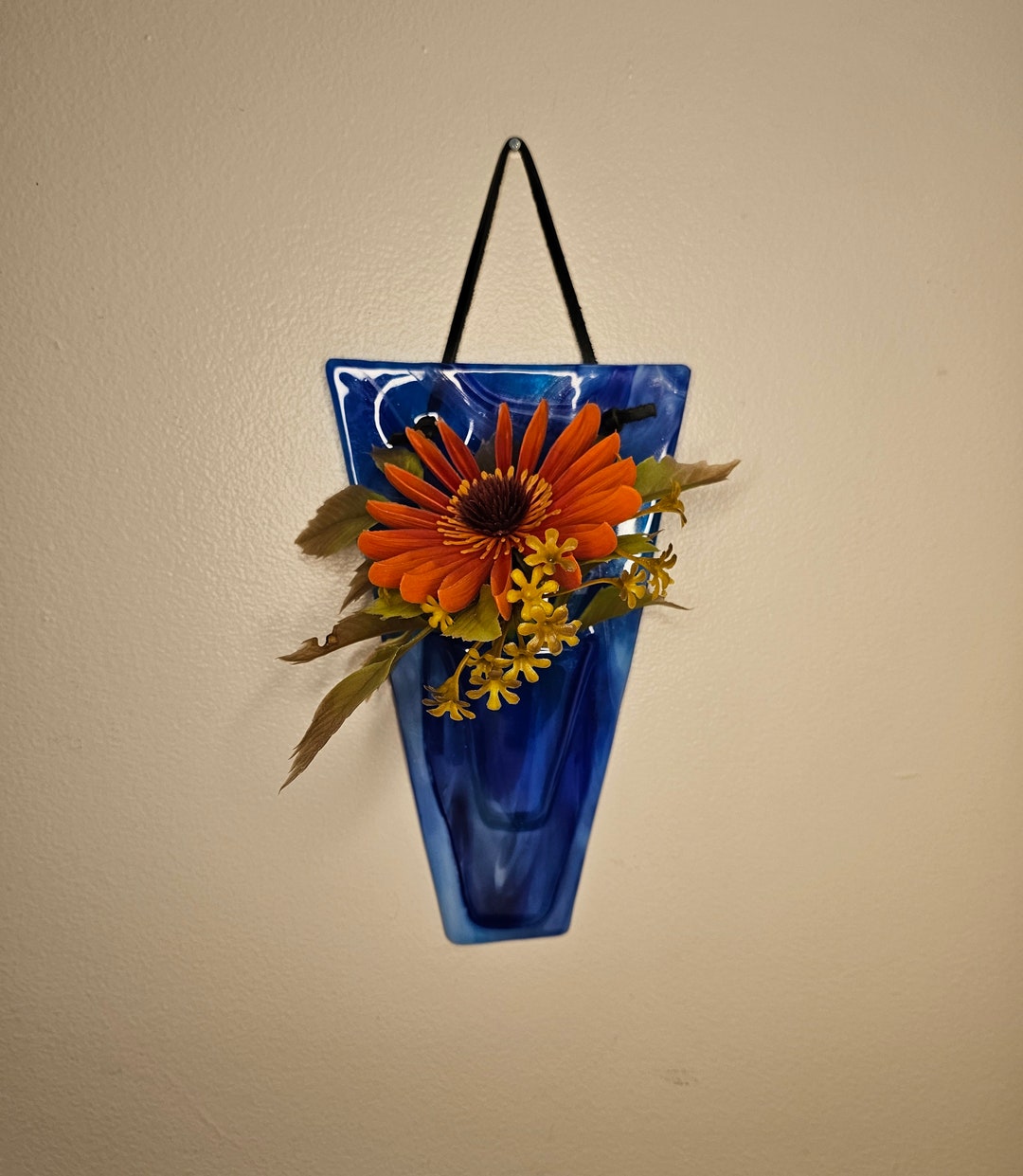 Glass Art Blue Flower Wall Vase Fused Glass Artist Handmade and Signed ...
