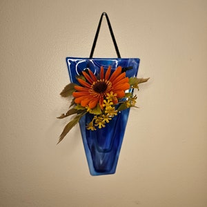 Glass Art Blue Flower Wall Vase Fused Glass Artist Handmade and Signed ...
