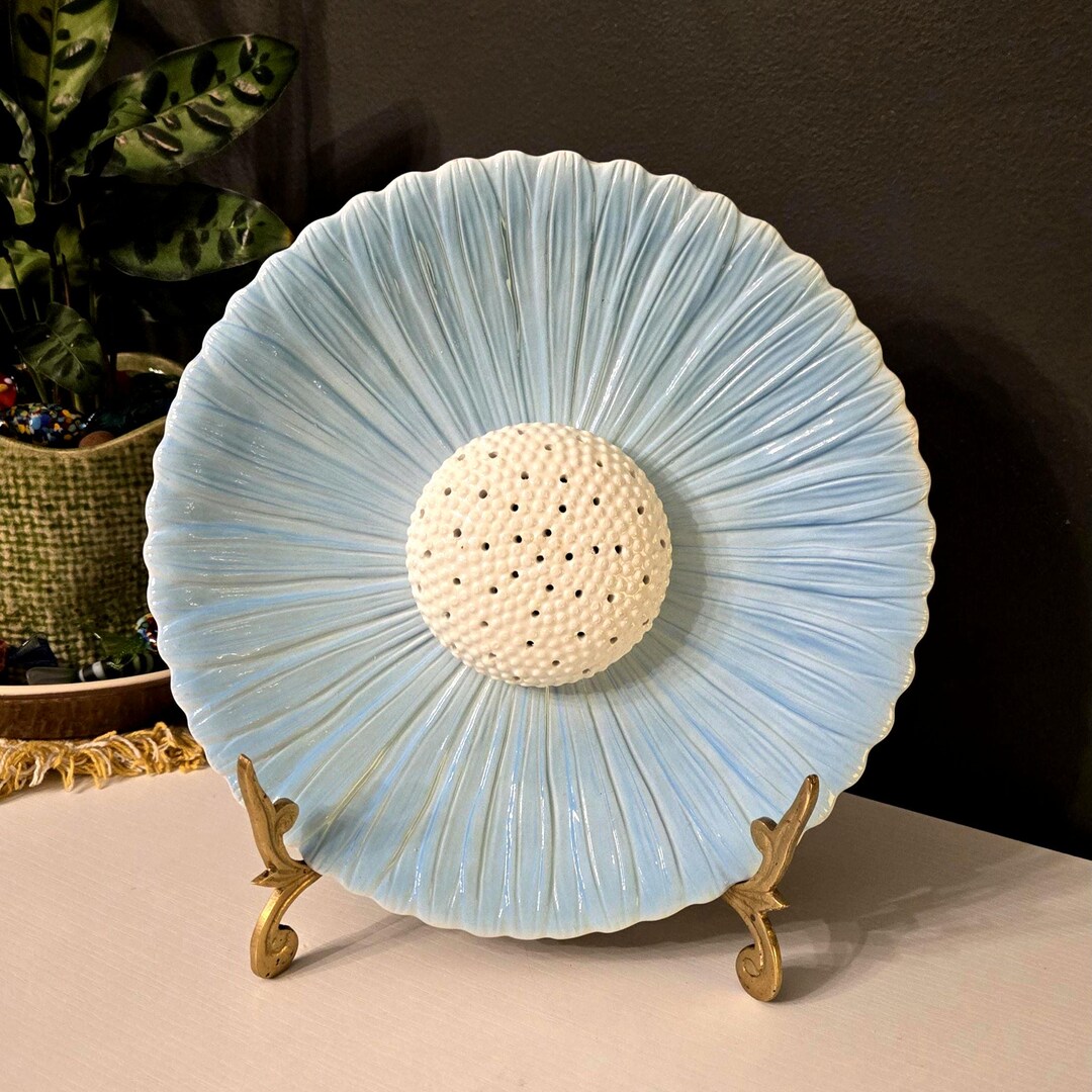 Antique Ceramic Baby Blue Sunflower Platter With Toothpick Holes for ...