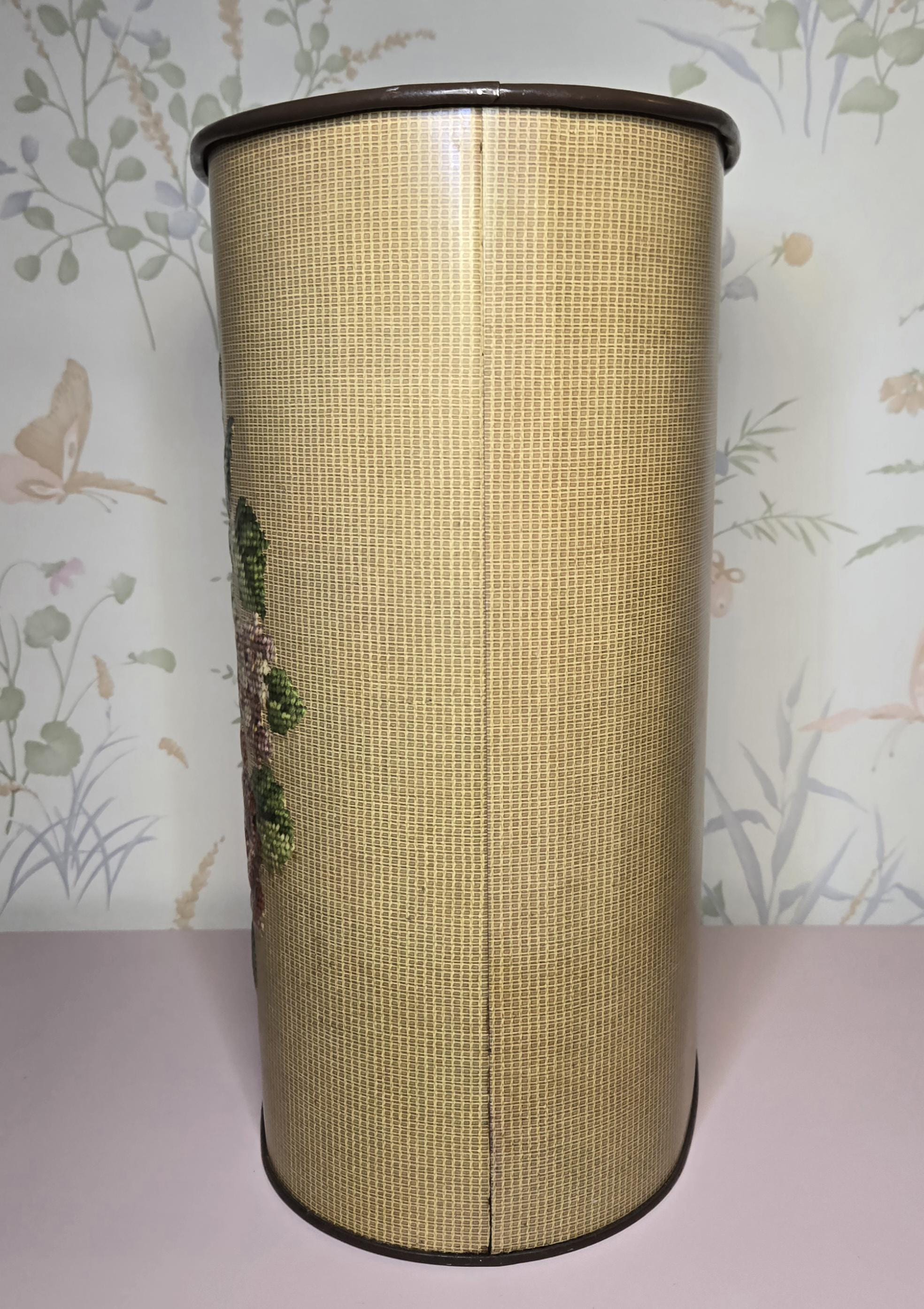 Vintage WEIBRO Corp Floral Metal Wastebasket – 13" Tall Cross Stitch ...