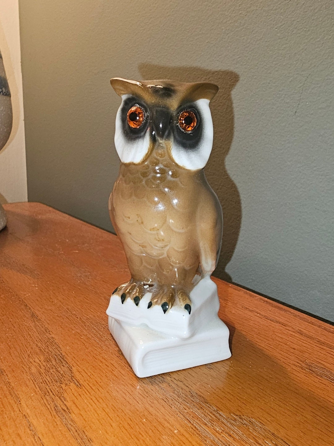 Vintage West Germany Porcelain Owl With Orange Glass Eyes on Stack of ...