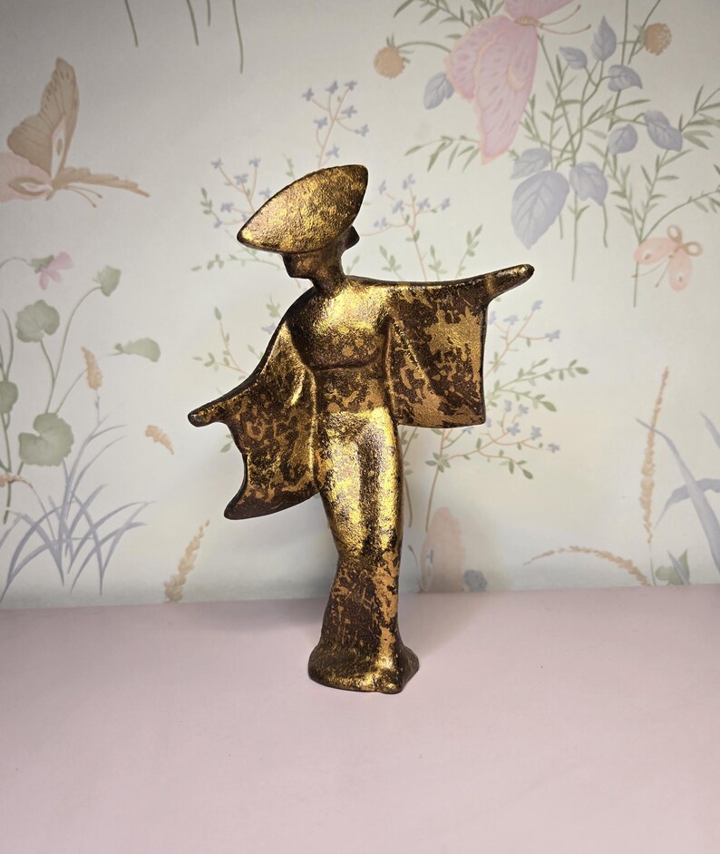 Mid-century Gilt Cast Iron Dancing Geisha Figurine | Gold Modernist ...