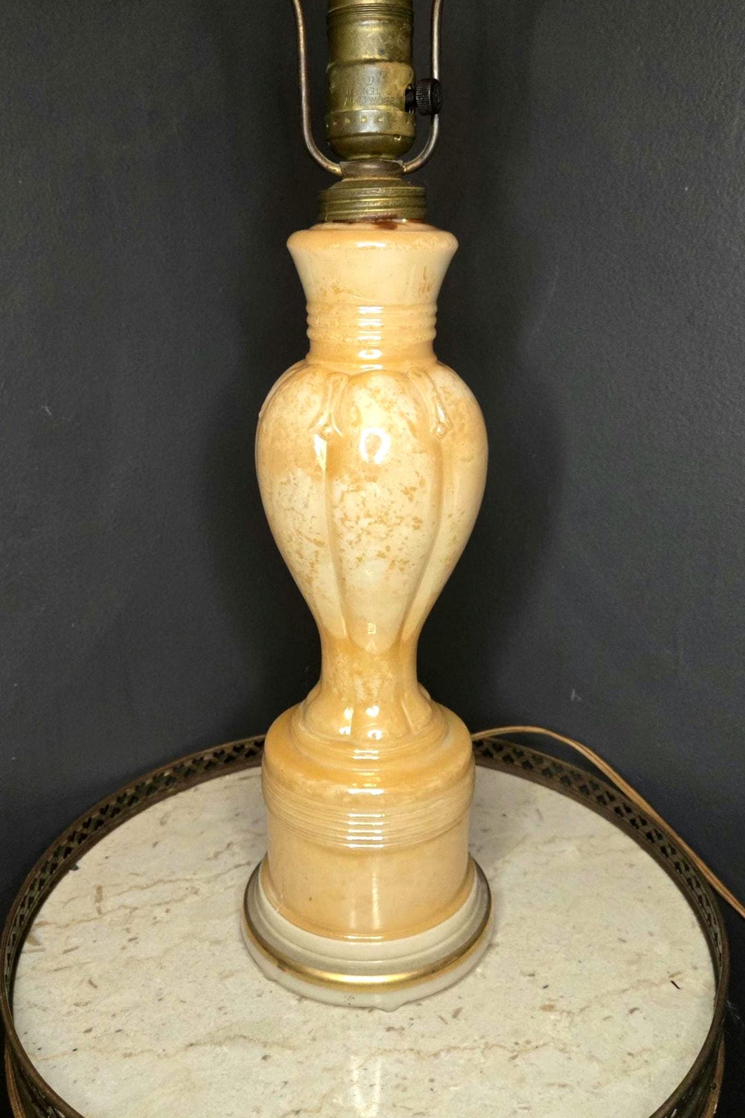 Vintage Aladdin Alacite Glass Peach Lusterware 25” Electric Lamp Base ...
