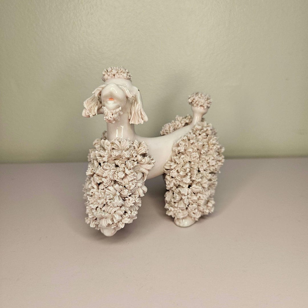 Vintage Pink Porcelain Spaghetti POODLE Figurine 50s Kitsch MCM - Etsy