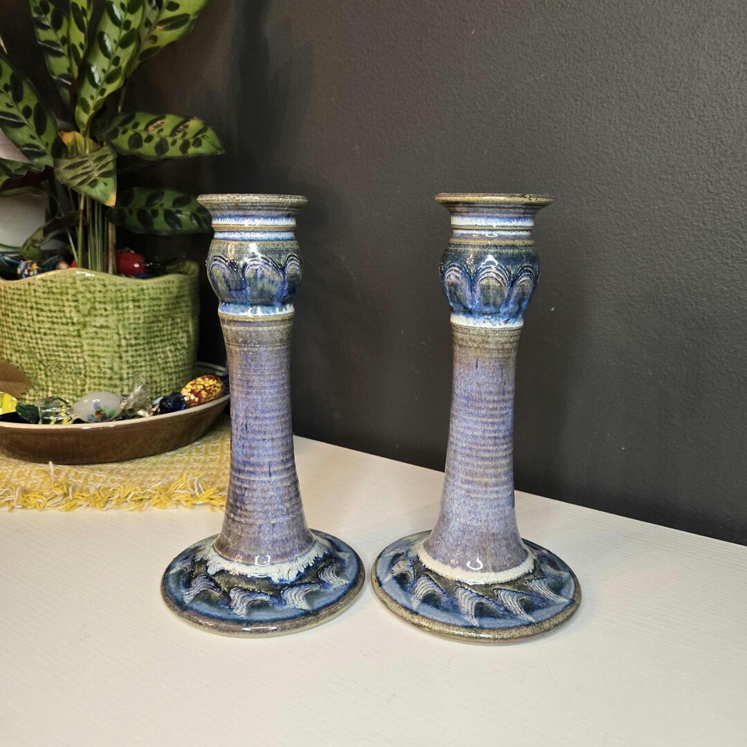 Set of 2 Robert Esposito Unity Pond Pottery Candle Holder ESPO Signed ...