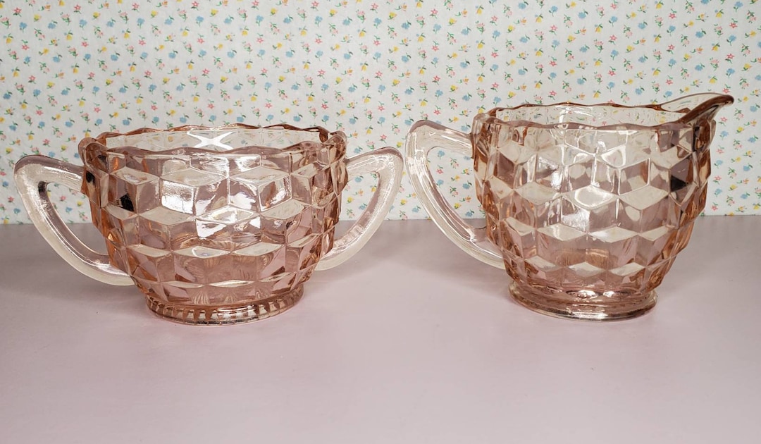 Jeanette Glass Co. Pink Cubist Cream and Sugar - Etsy