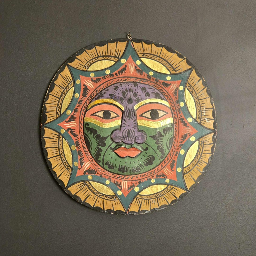Sun Face Tribal Wall Mask Hand Carved Wood Handmade Painted Indonesia ...