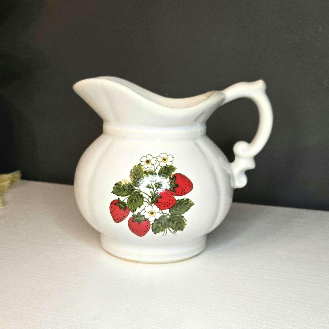 Mccoy (7528) Strawberry Ceramic Pitcher and Small Matching Ramekin ...