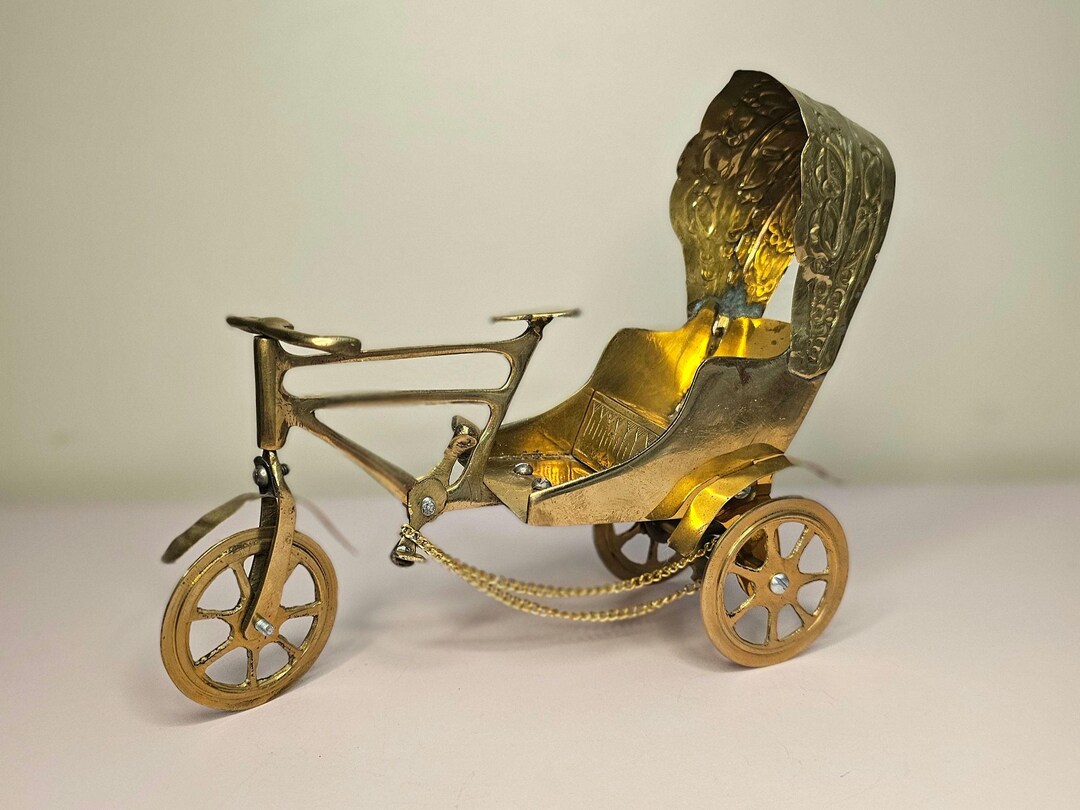 Vintage Old Antique Brass Rickshaw Tuk Tuk Bike Bicycle Miniature Doll ...