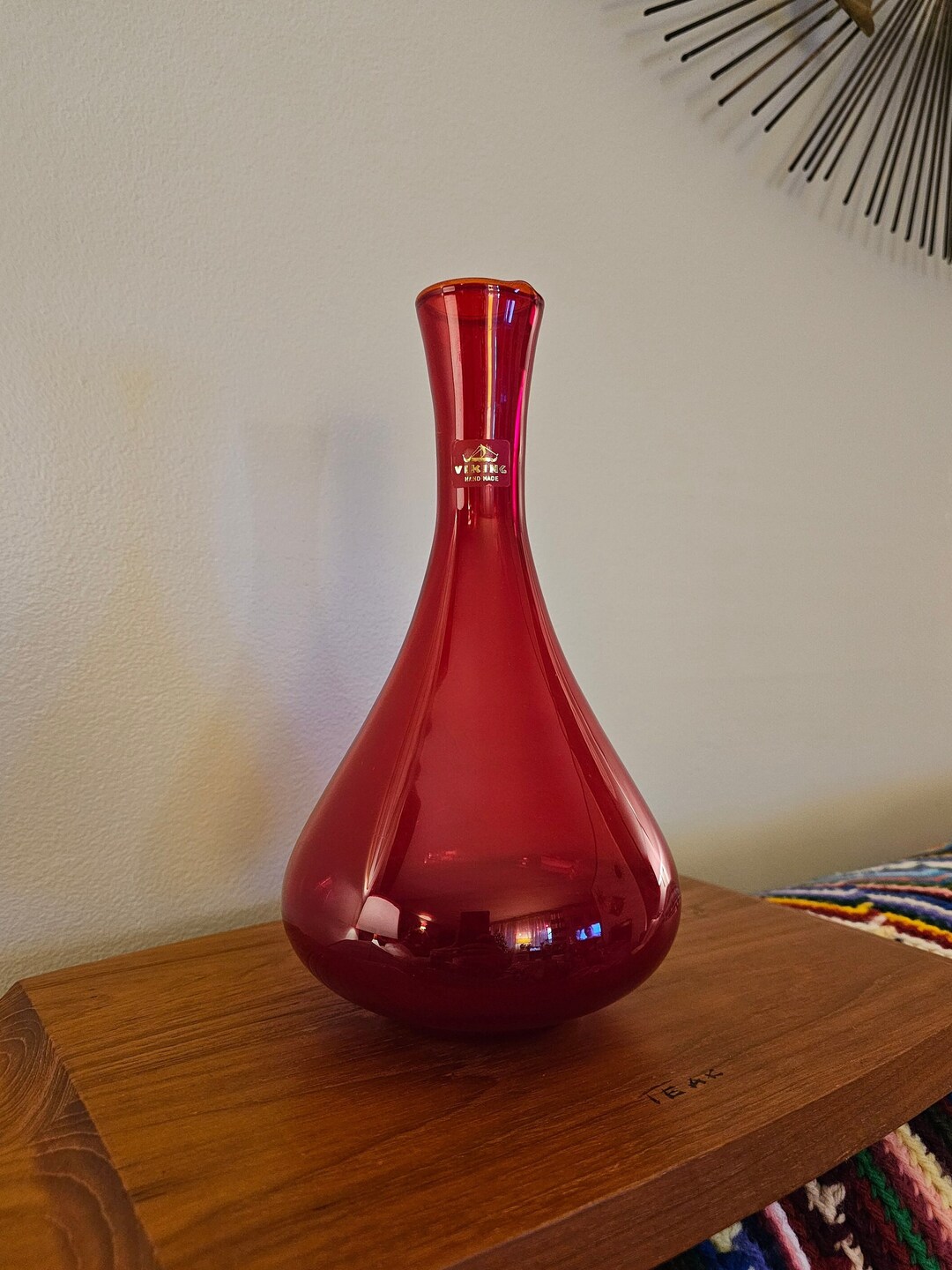 Vintage Viking Glass MCM Ruby Red Amberina Glass Decanter W/ Original ...