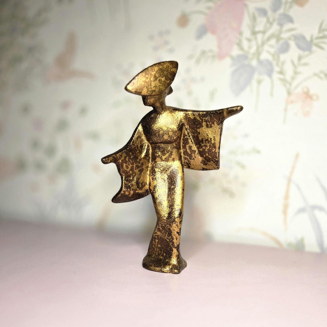 Mid-century Gilt Cast Iron Dancing Geisha Figurine | Gold Modernist ...