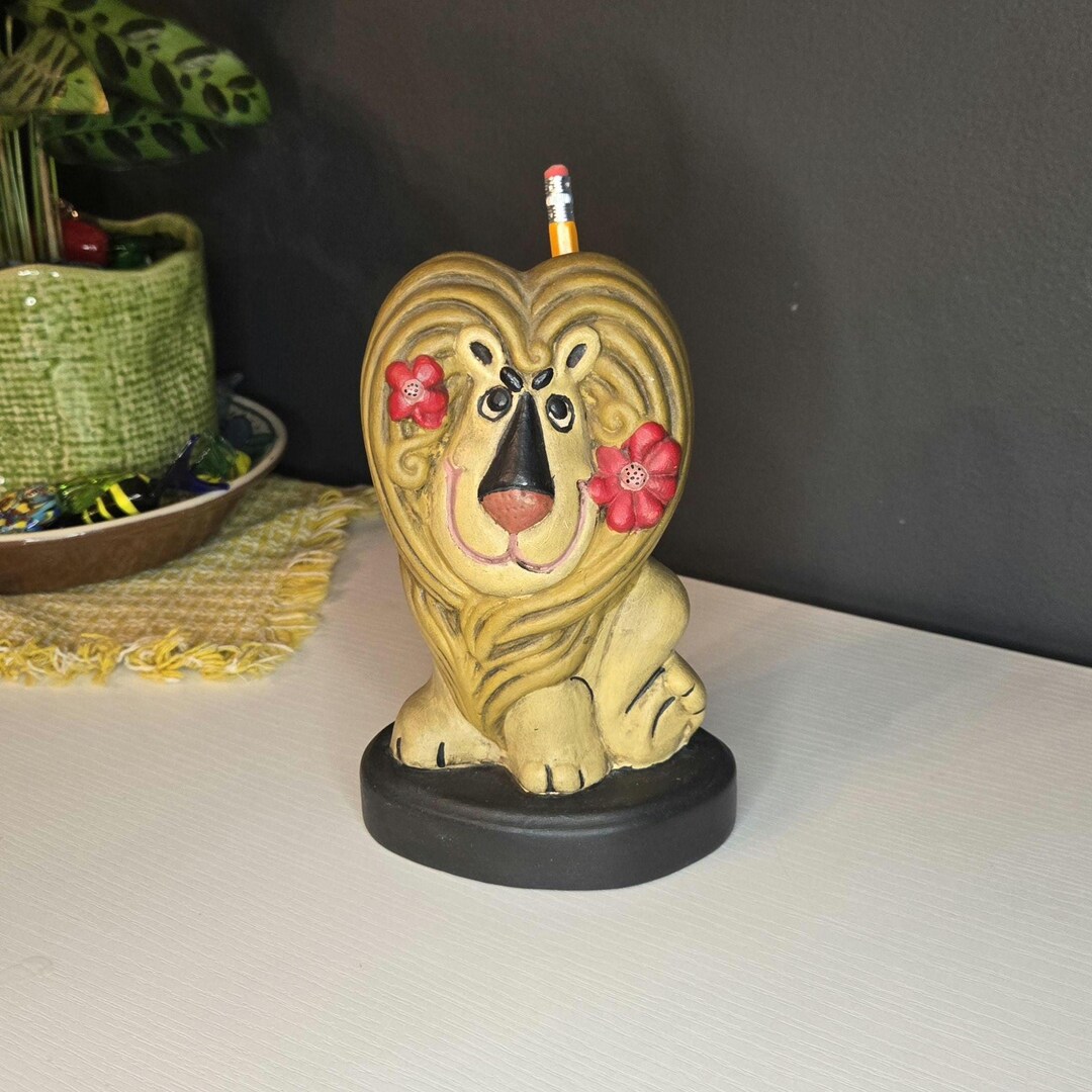 Vintage 1974 Ceramichrome Smiling Lion Pencil Holder Hand Painted ...