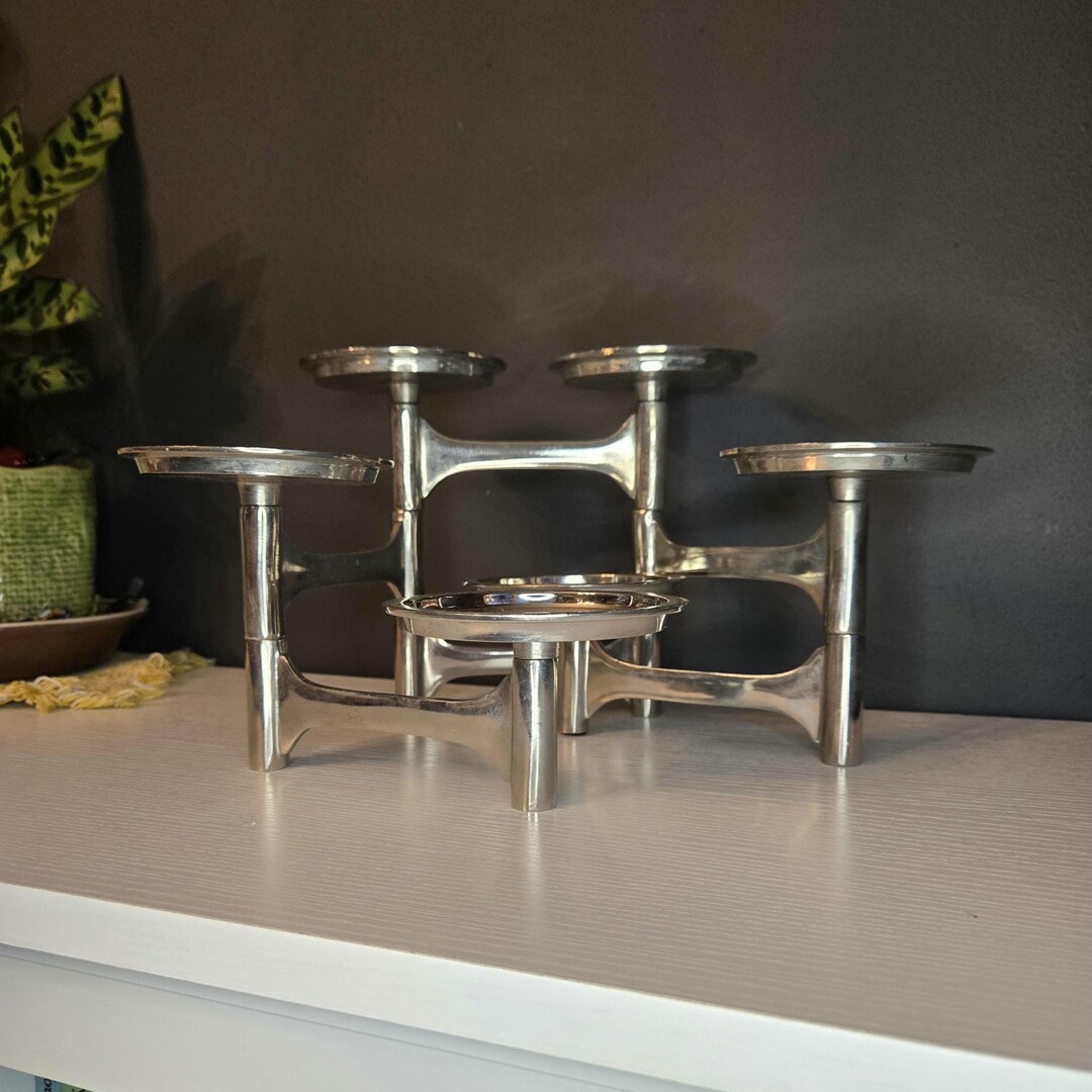 Vintage Silver Chrome Metal Modular Folding Candleholders or Stand Mid ...