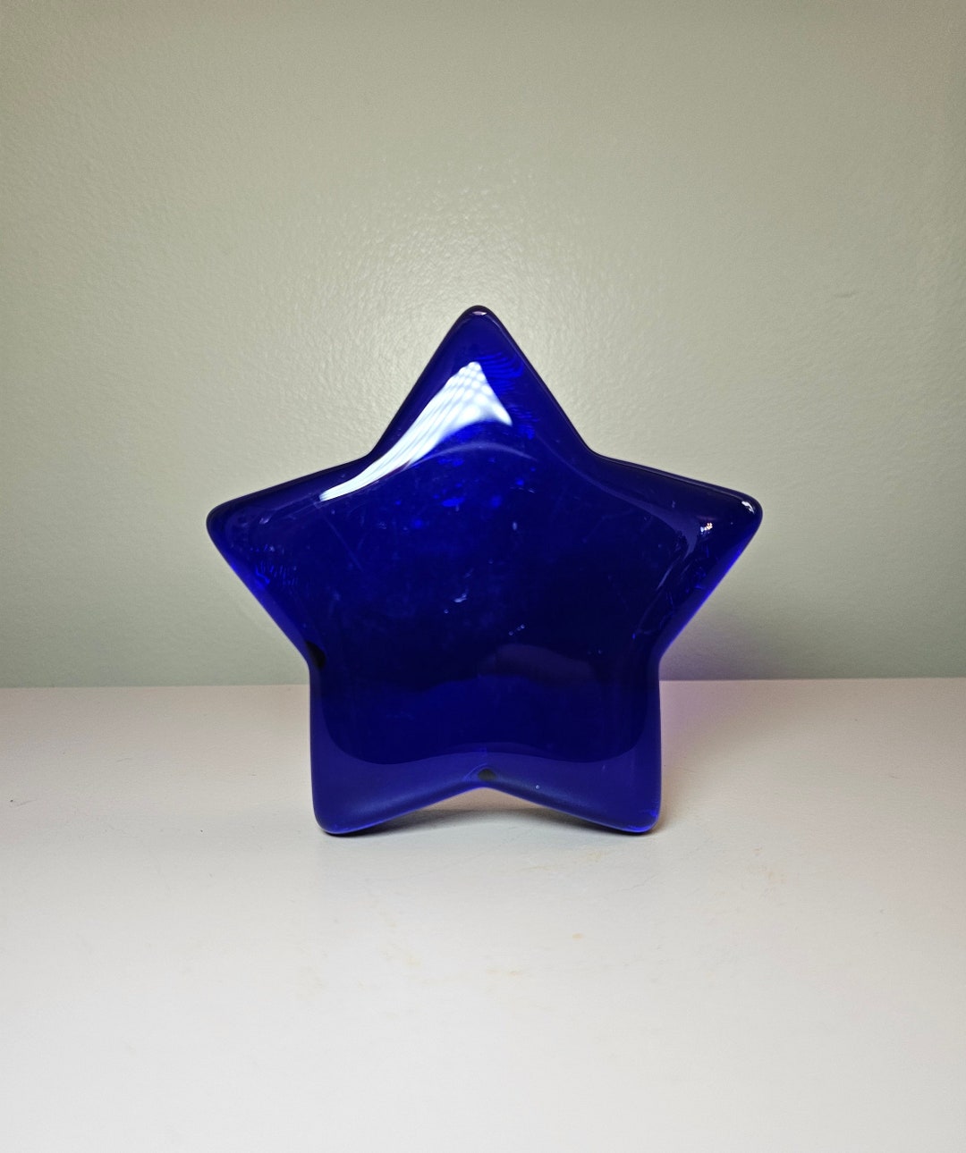 Vintage Cobalt Blue Star Shaped Glass Paperweight Collectible Sun, Moon ...