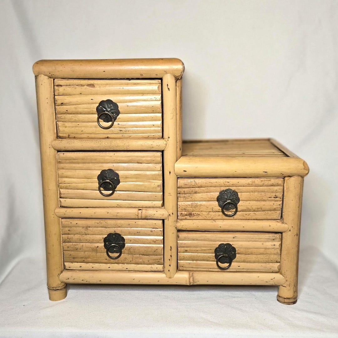 Vintage Bamboo Tabletop Chest Mini Dresser | Asian Style Storage ...