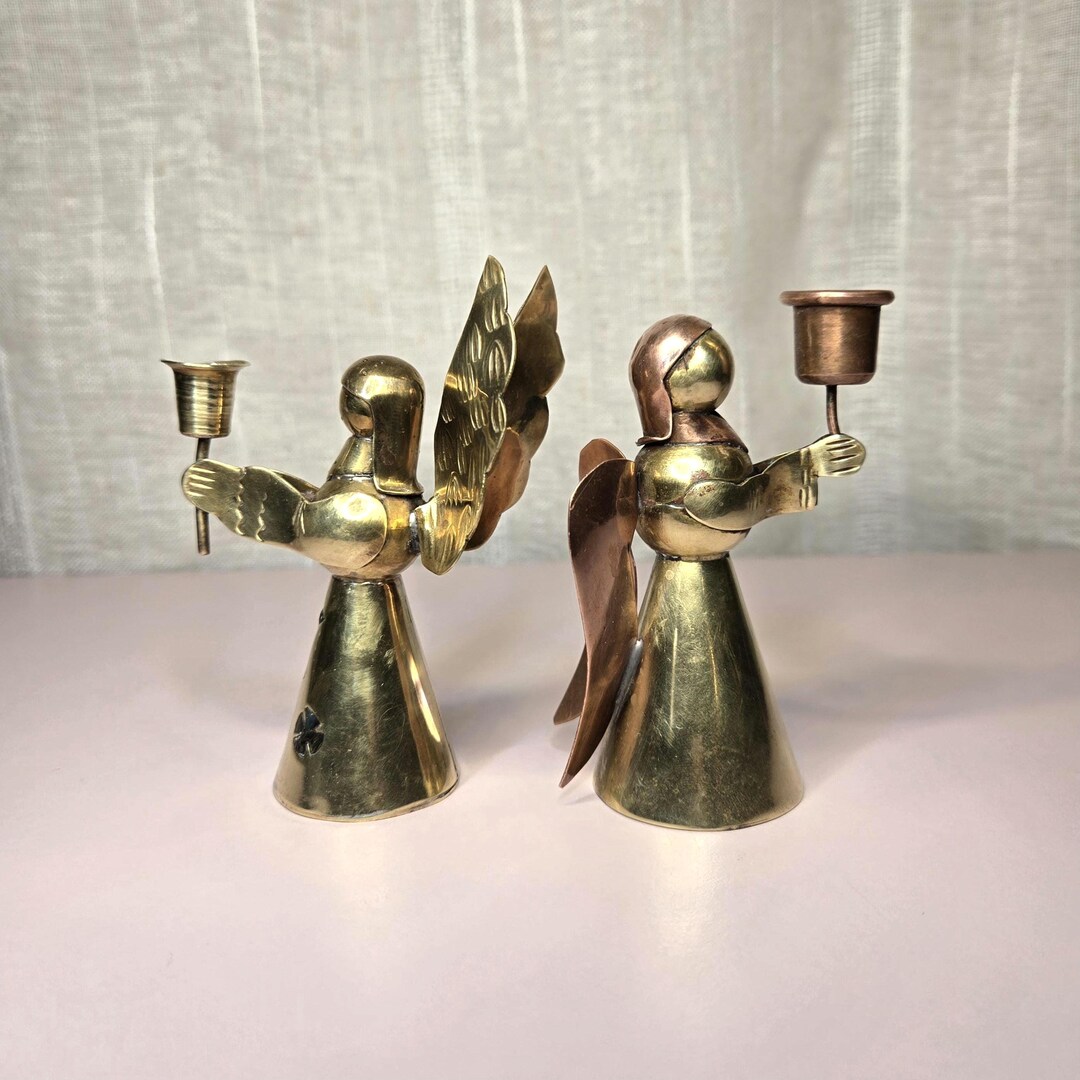 Pair of Brass Angel Candle Holders – 3.5" Vintage Brass Angels, One ...