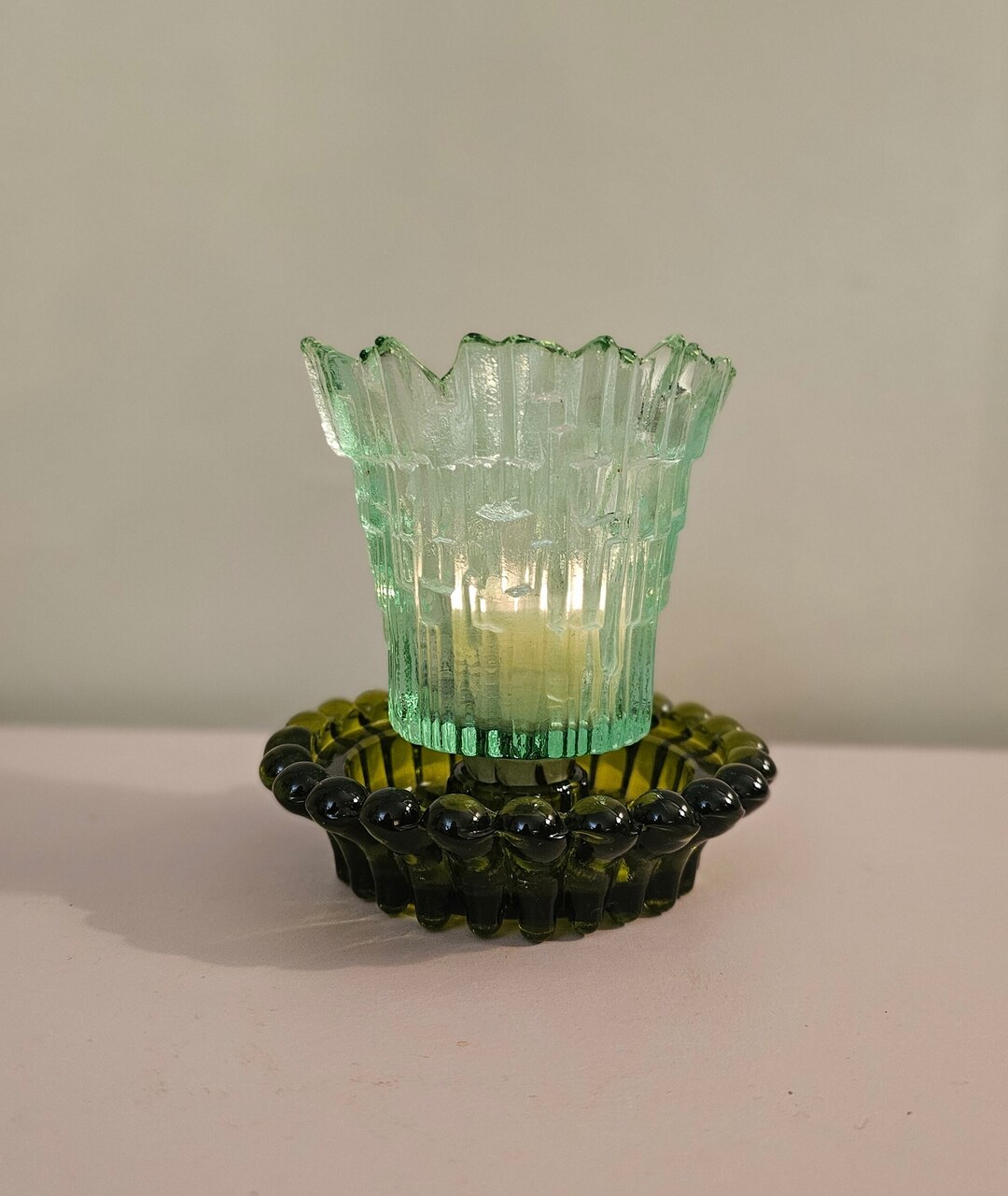 Viking Glass Spring Green Icicle Glimmer Votive Candle Holder Peg and ...