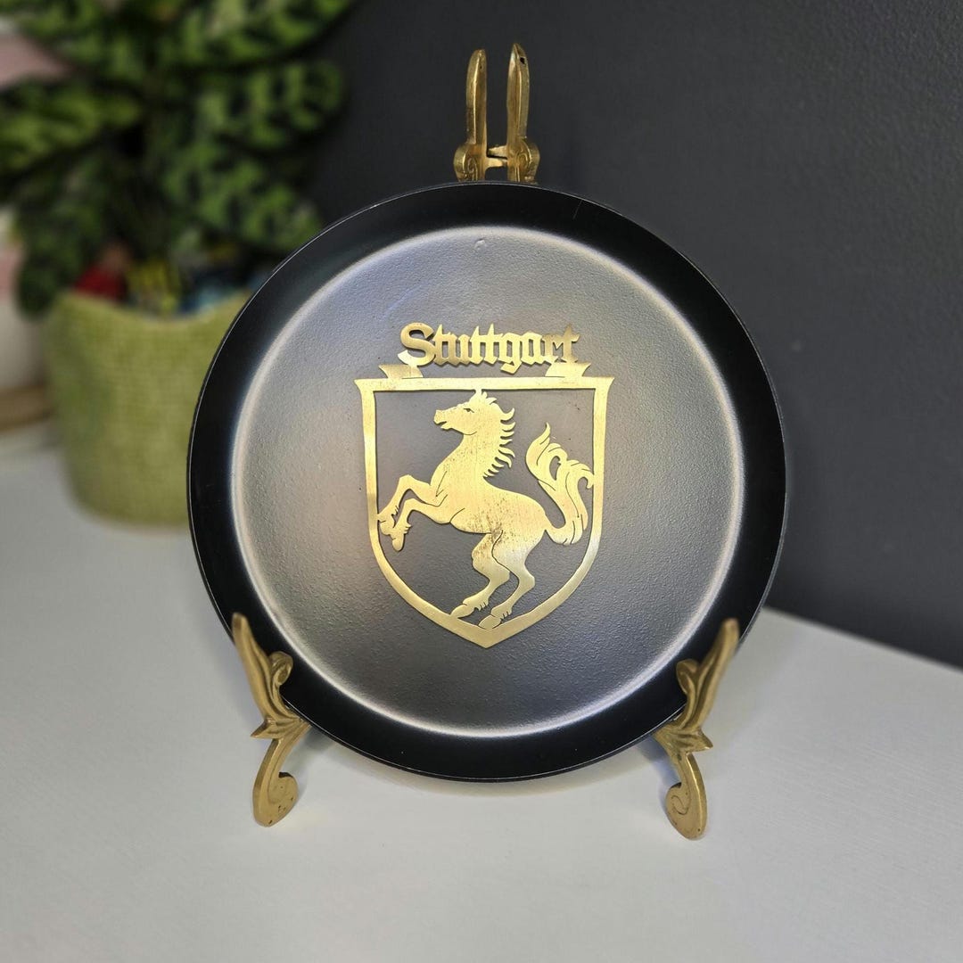 Vintage Black Metal Plaque With Hand Cut Brass German Folk Art Plate ...