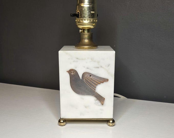 Petite Vintage Italian Marble Lamp With Brass Ball Feet and Brass Bird ...