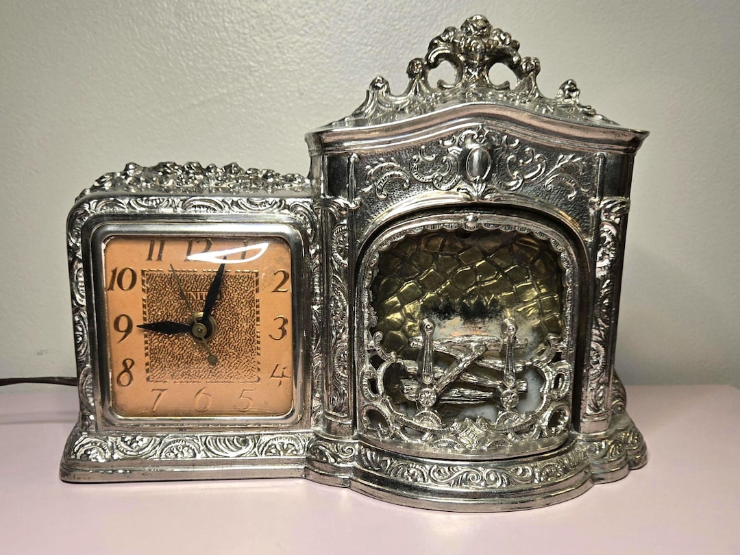 Antique United Clock Corp Model 564 Mantle Clock Animated Fire Place - Etsy